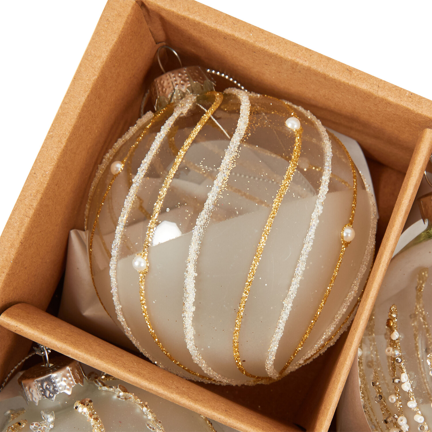 Set of 6 Frosted Gold Detailed Baubles