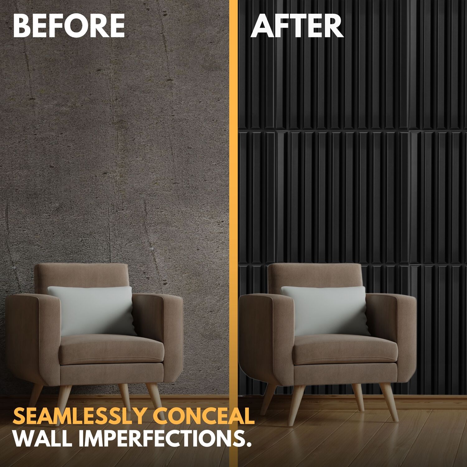 3D Wall Panels with Adhesive Included - 3D Fluted Line Design