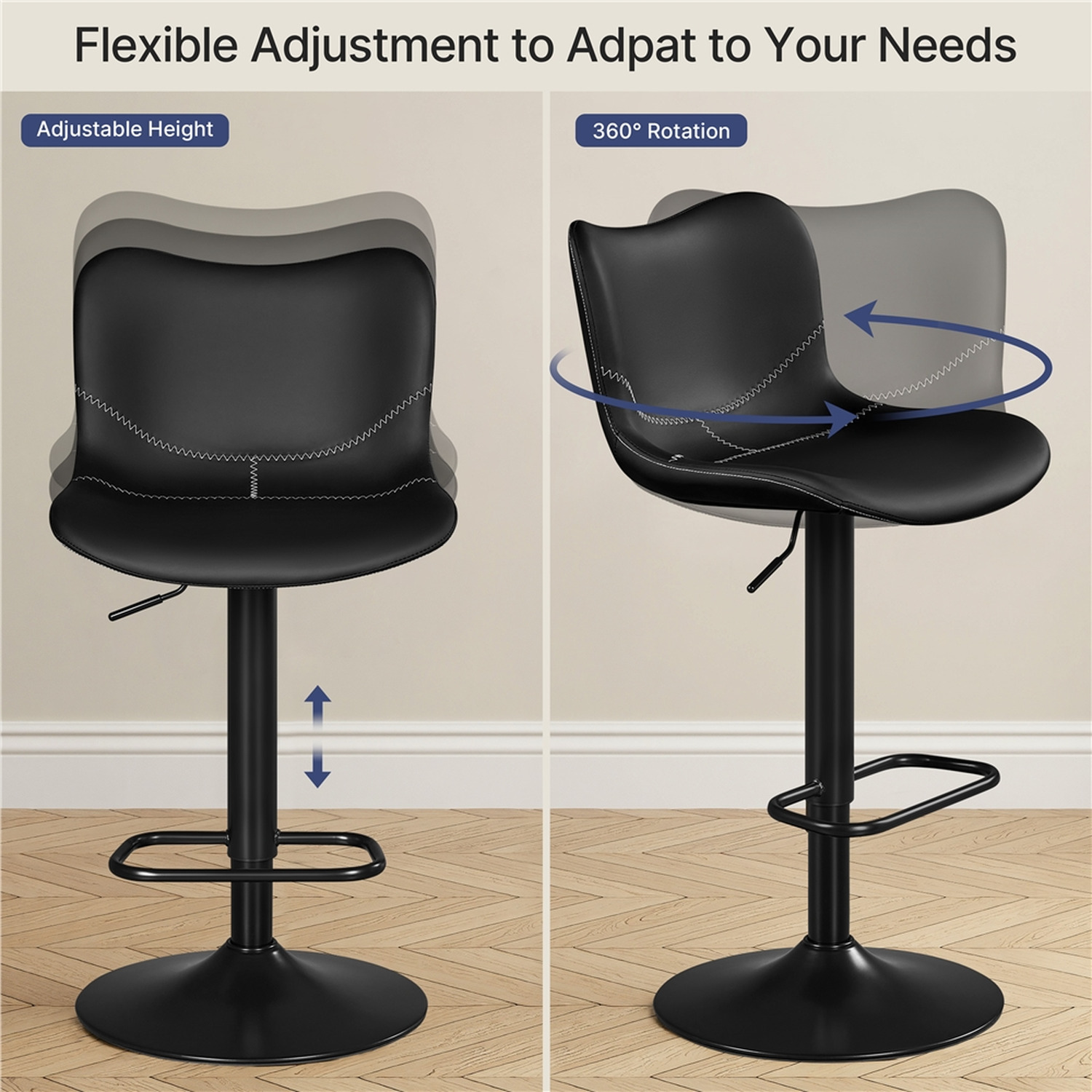 Yaheetech Set of 2 PU Leather Armless Bar Stools