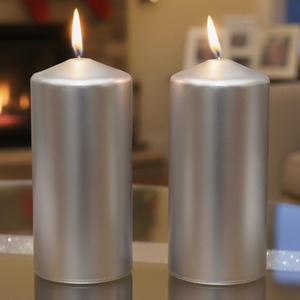 2pc Metallic Silver Pillar Candles