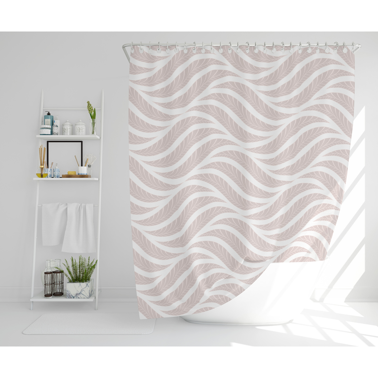 Geometric Pattern With Leaves Shower Curtain