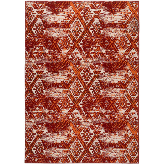Red Terracotta Distressed Aztec Living Room Rug