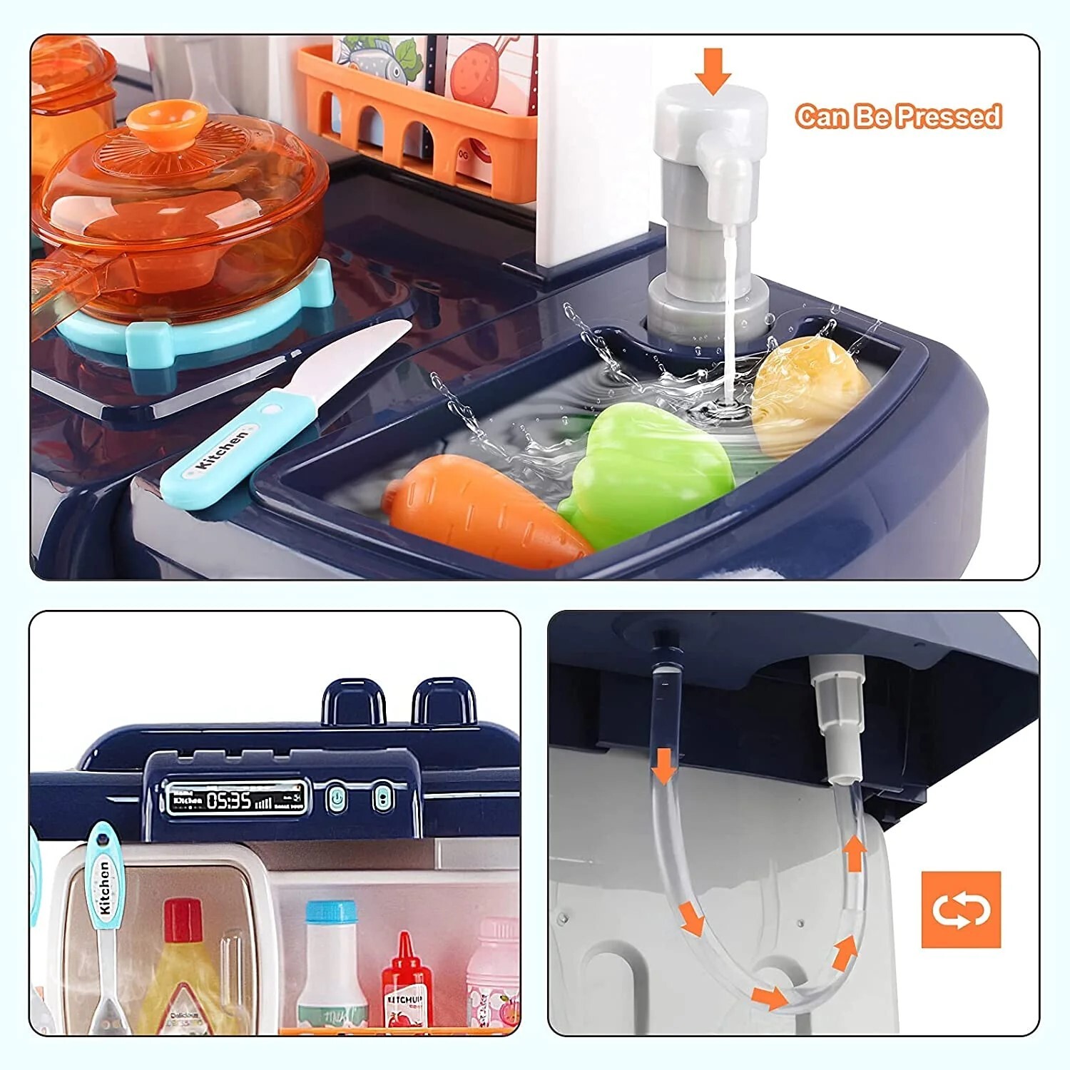 Miniature Kitchen Play Set with 34 Accessories blue