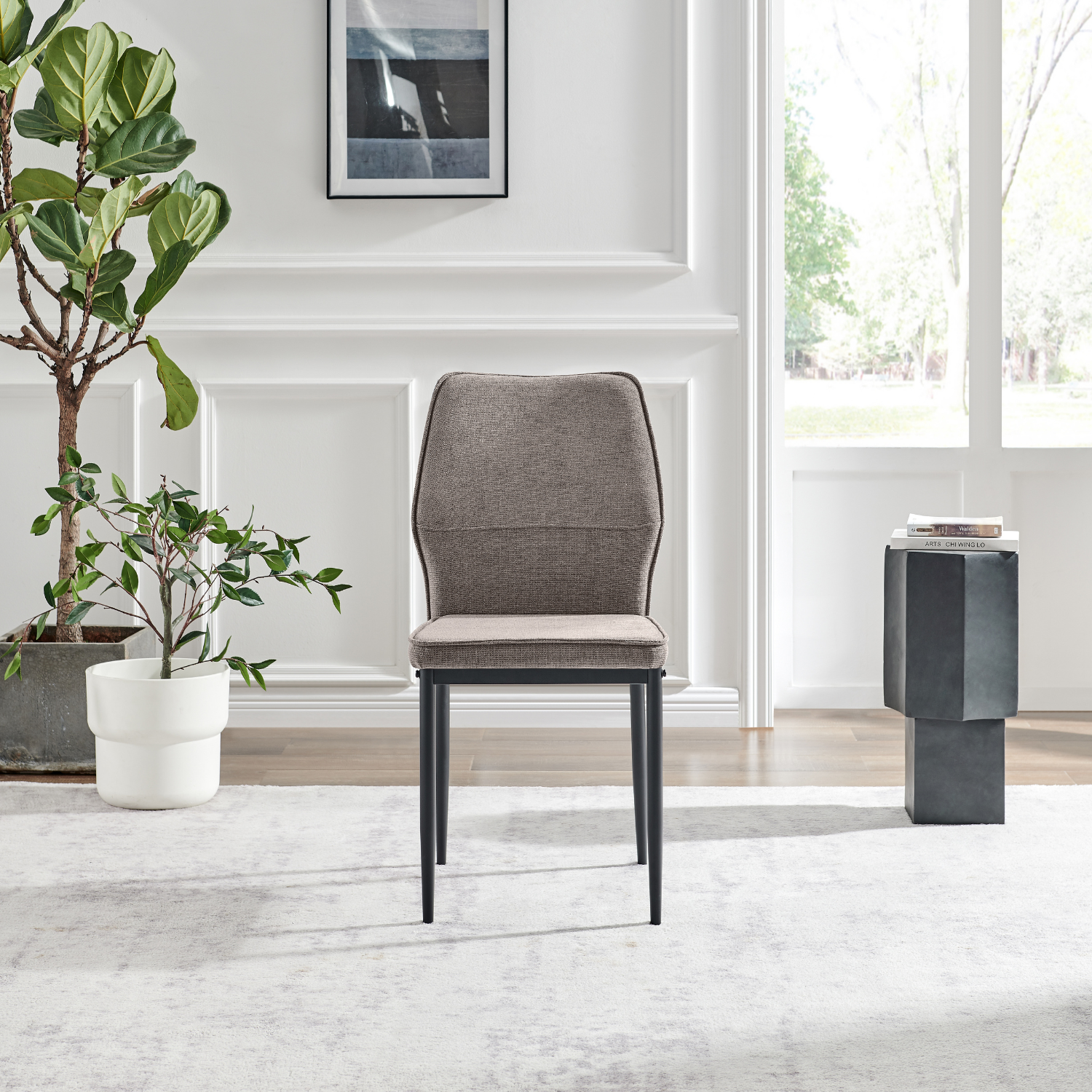 Riya Upholstered Fabric Kitchen Dining Chair With Black Legs