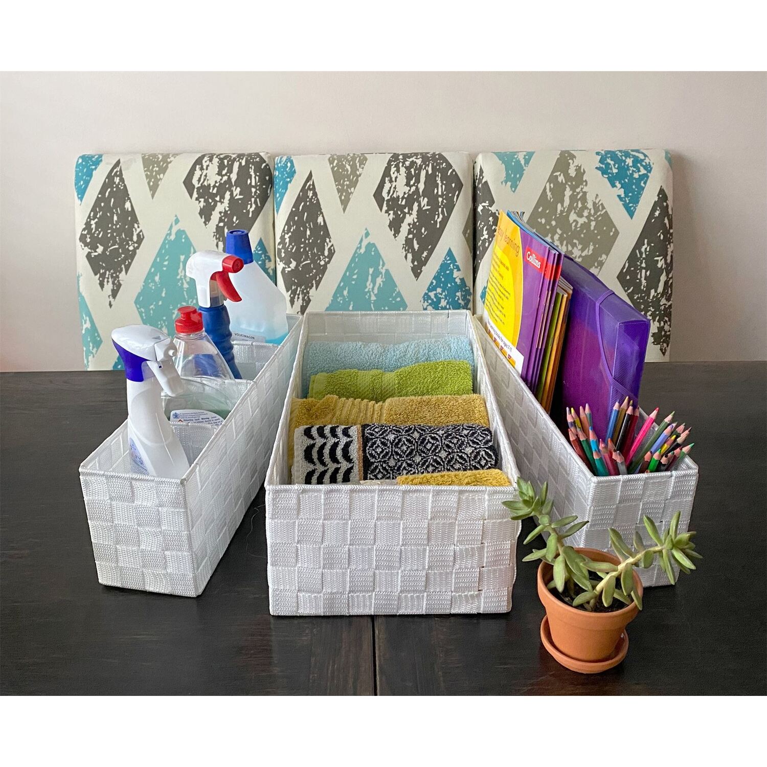 6 Section Fabric And Metal Organiser Storage Box Basket