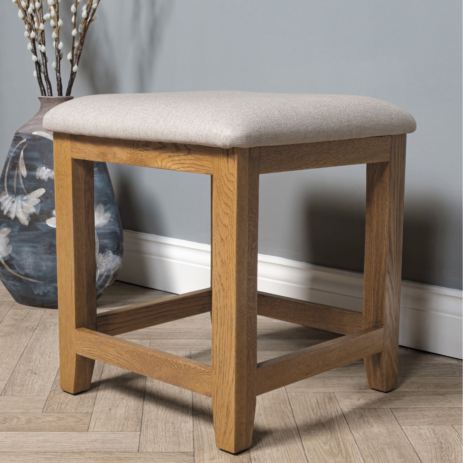 Rustic Oak Fabric Dressing Table Stool
