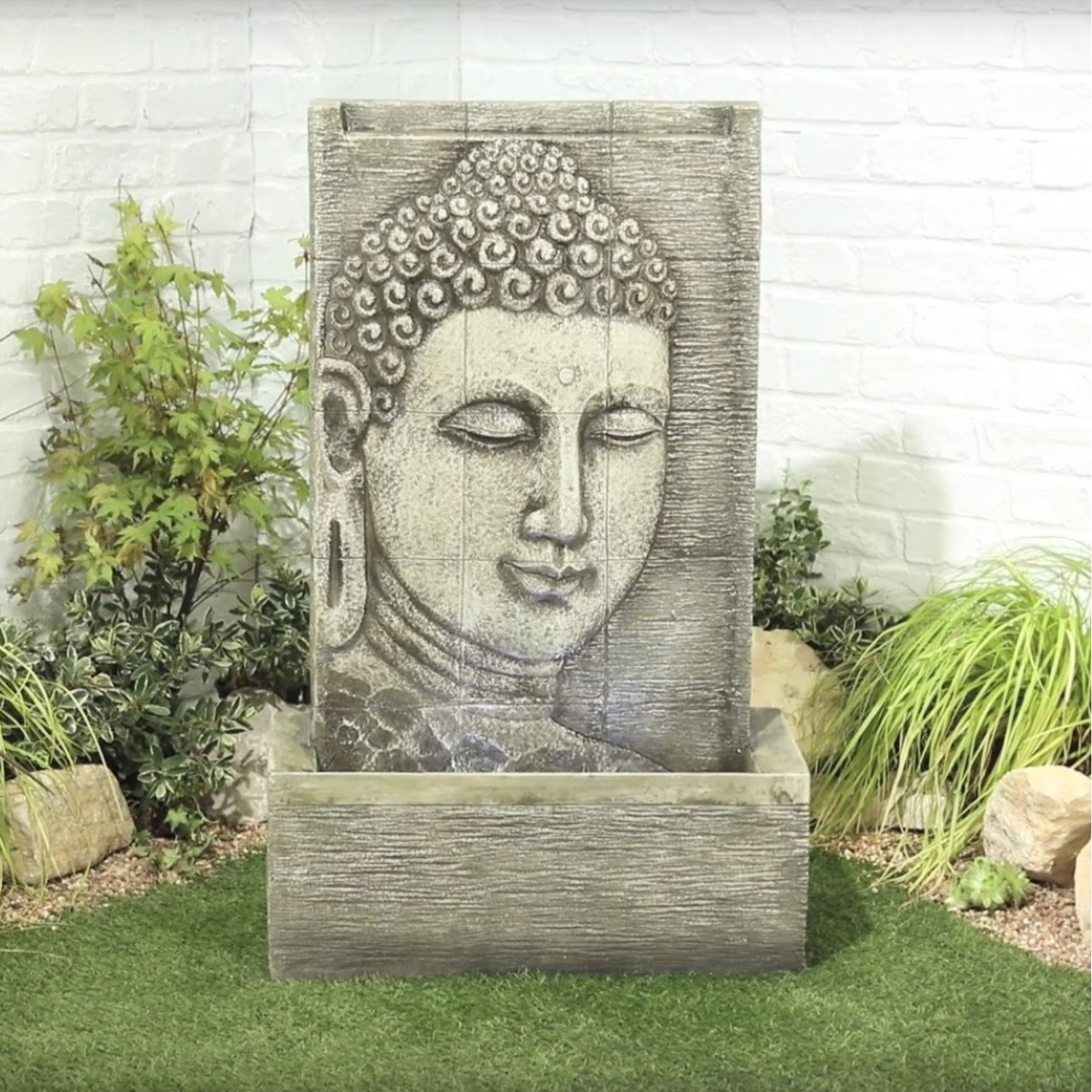 Nirvana Falls Buddha Face Water Feature with Lights
