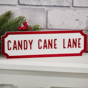 Wooden Candy Cane Lane Christmas Wall Hanging Plaque Sign