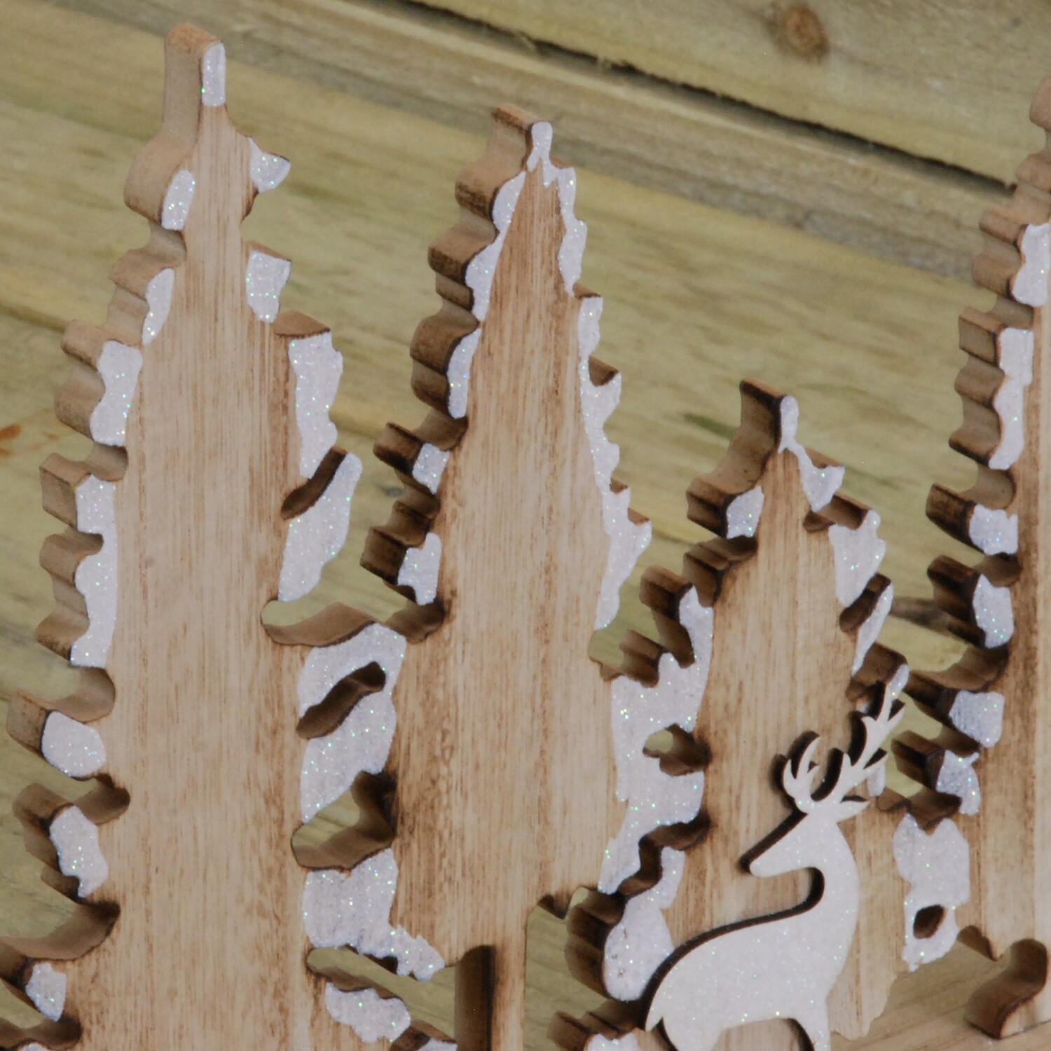 33 x 45cm Christmas Wooden Tree And Reindeer LED