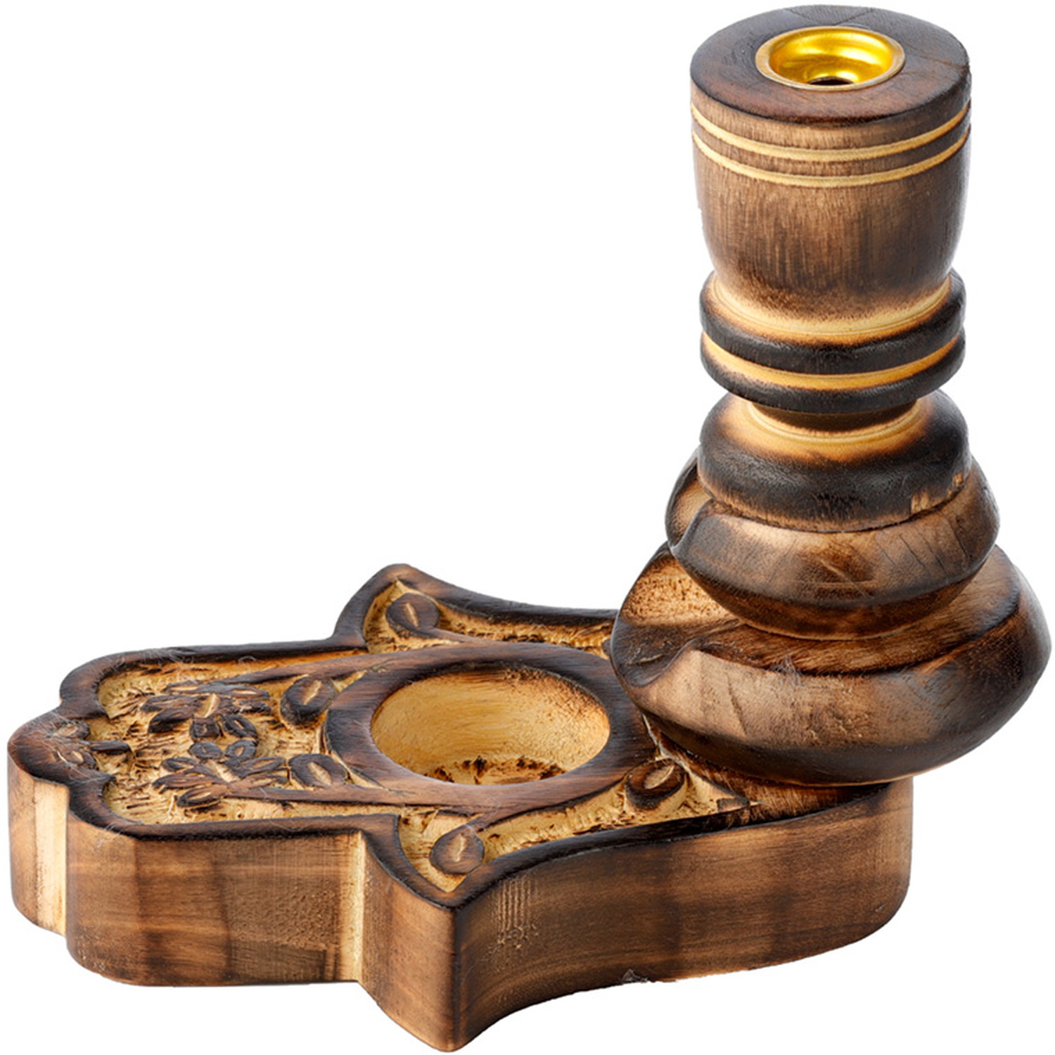 Carved Mango Wood Backflow Incense Burner - Hamsa