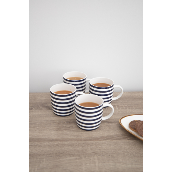 KitchenCraft Set of 4 Blue and White Striped Coffee Mugs