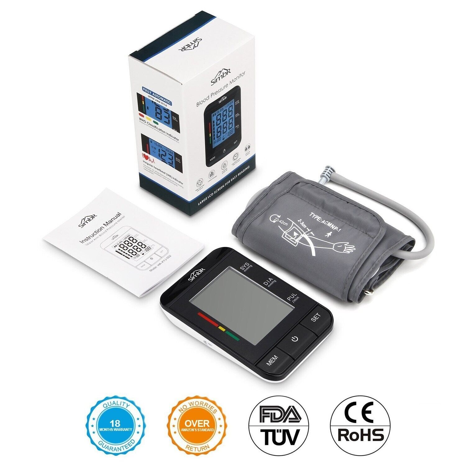 Blood Pressure Monitor Upper Arm Automatic with Cuff WHO IHB Indicator