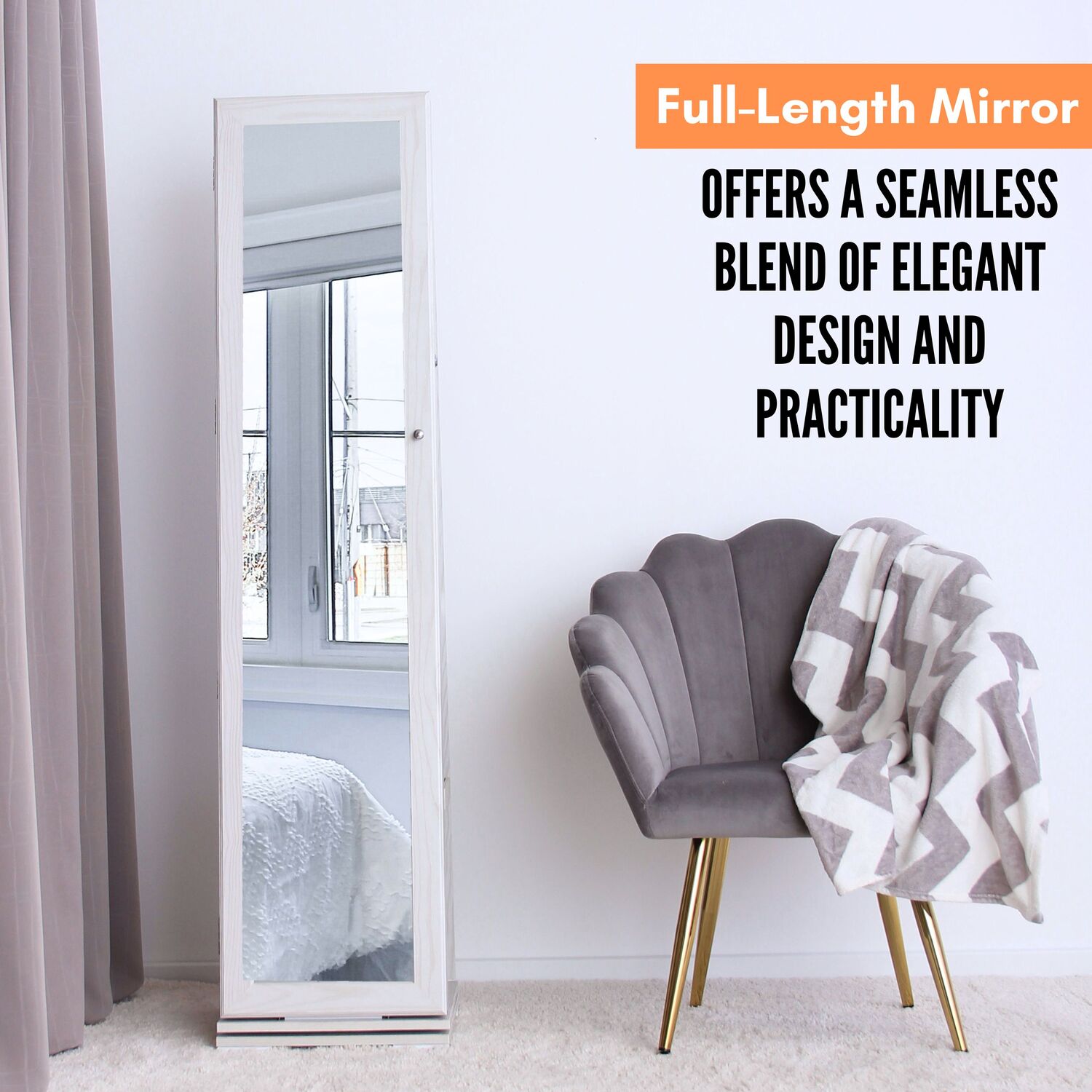 Free Standing Mirror - 360 Swivel Jewellery Cabinet Mirror