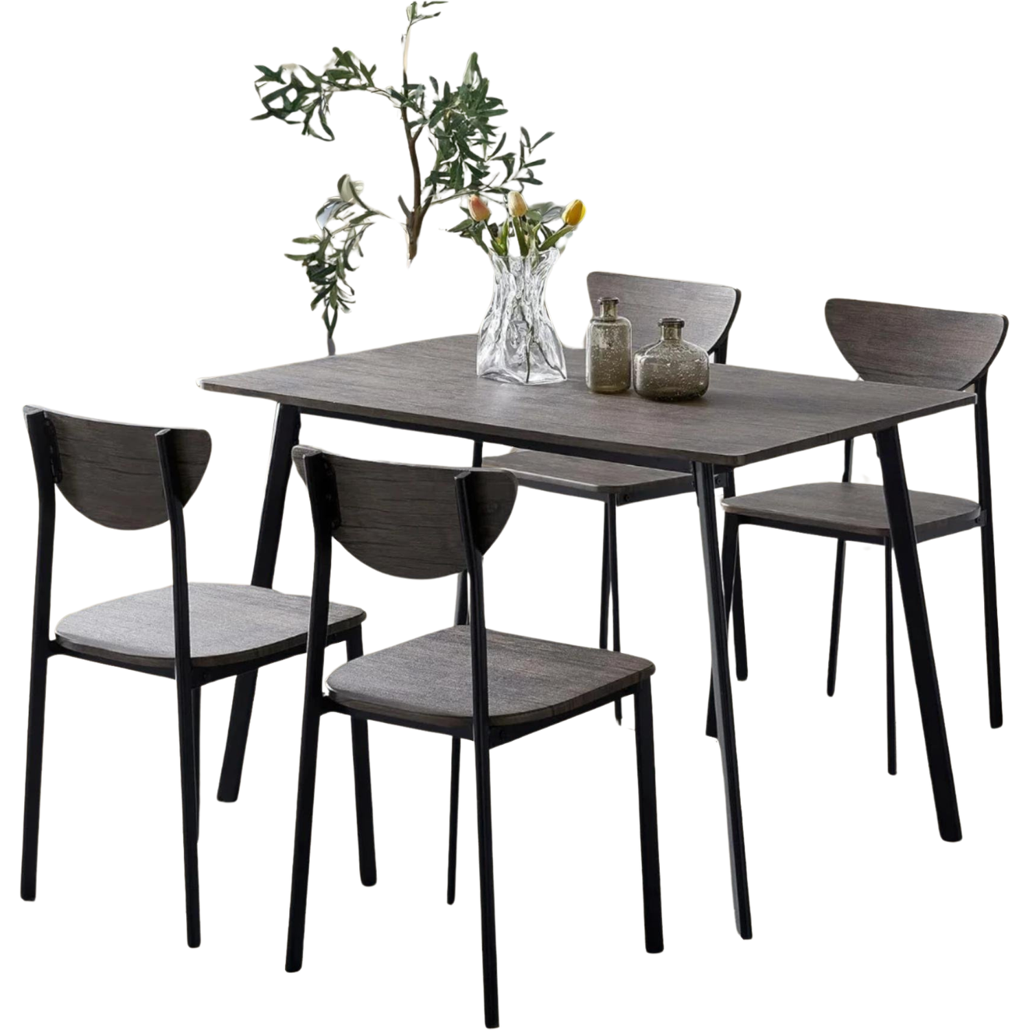 Industrial Dining Table With 4 Chairs Set Wood Effect Furniture