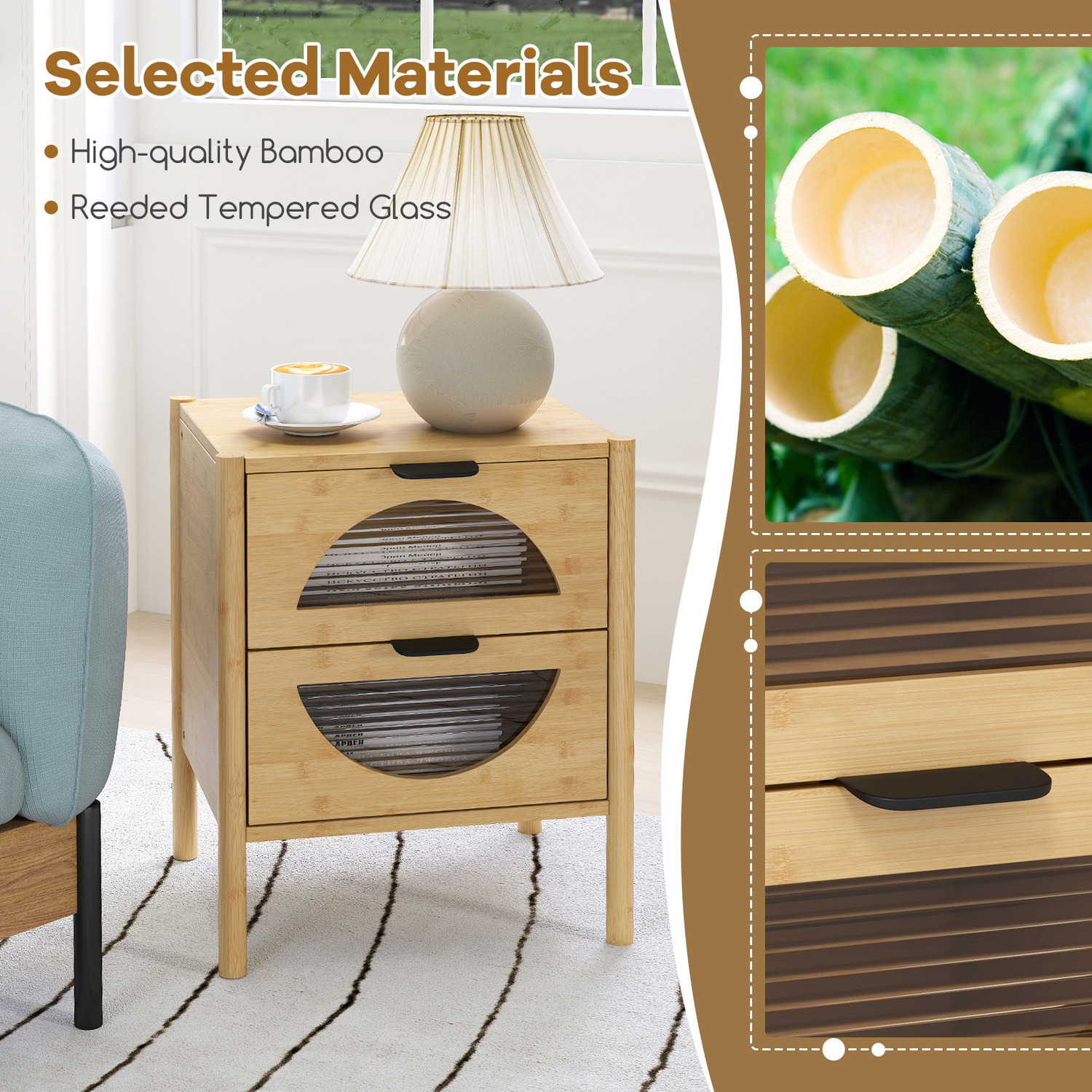 Bamboo Nightstand Bedside Table