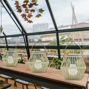 Solar Bamboo Carrying Basket Night Light Decorate Outdoor Courtyard