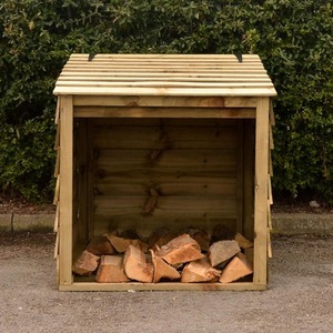 Wooden log store with lifting lid