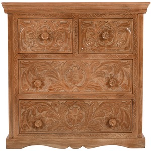Carved Solid Mango Wood Chest Of 4 Drawers