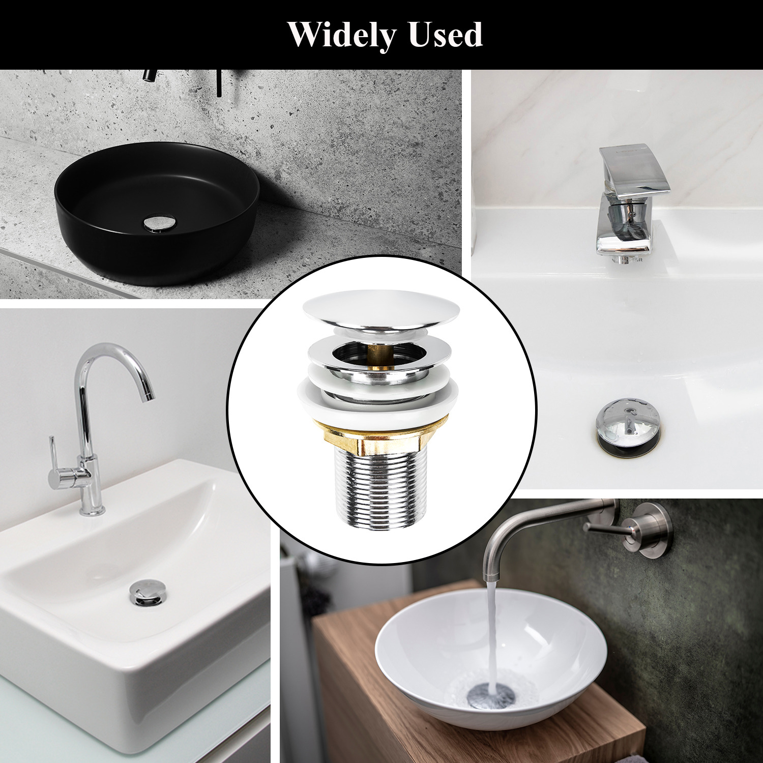 Chrome Unslotted Click Clack Basin Sink Bath Tap Waste Pop Up Push ...
