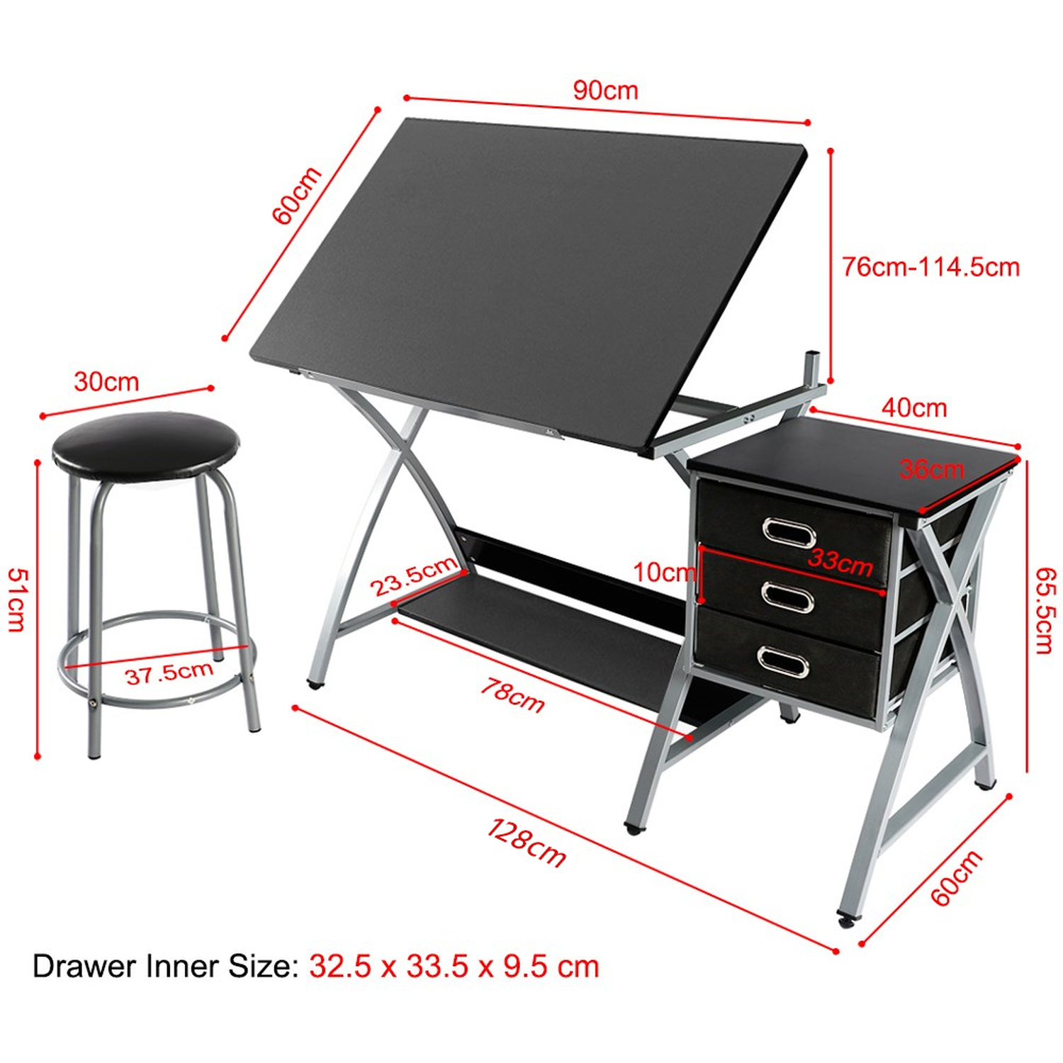 Adjustable Steel Drafting Table with Stool