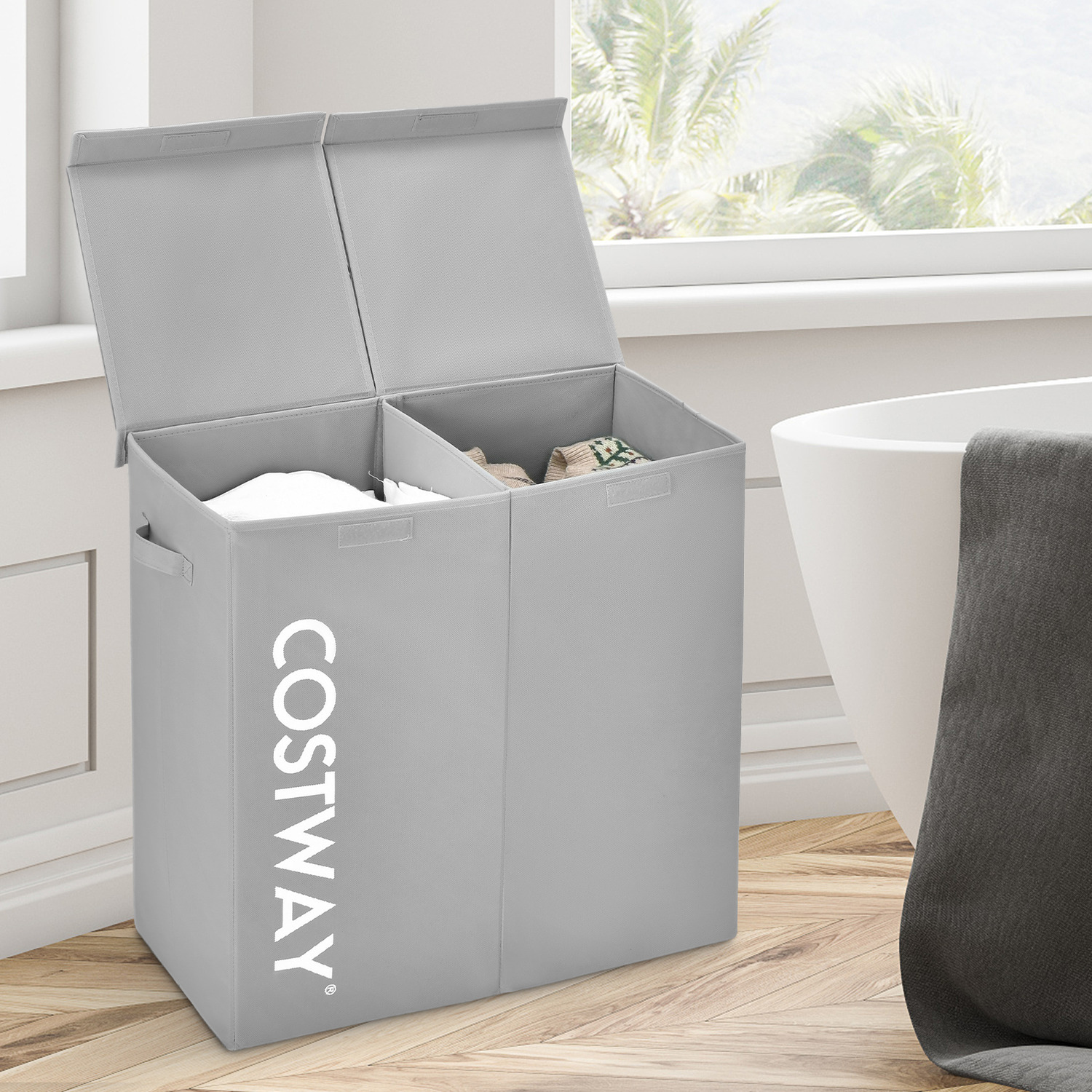 105L Laundry Hamper with Lid-Grey