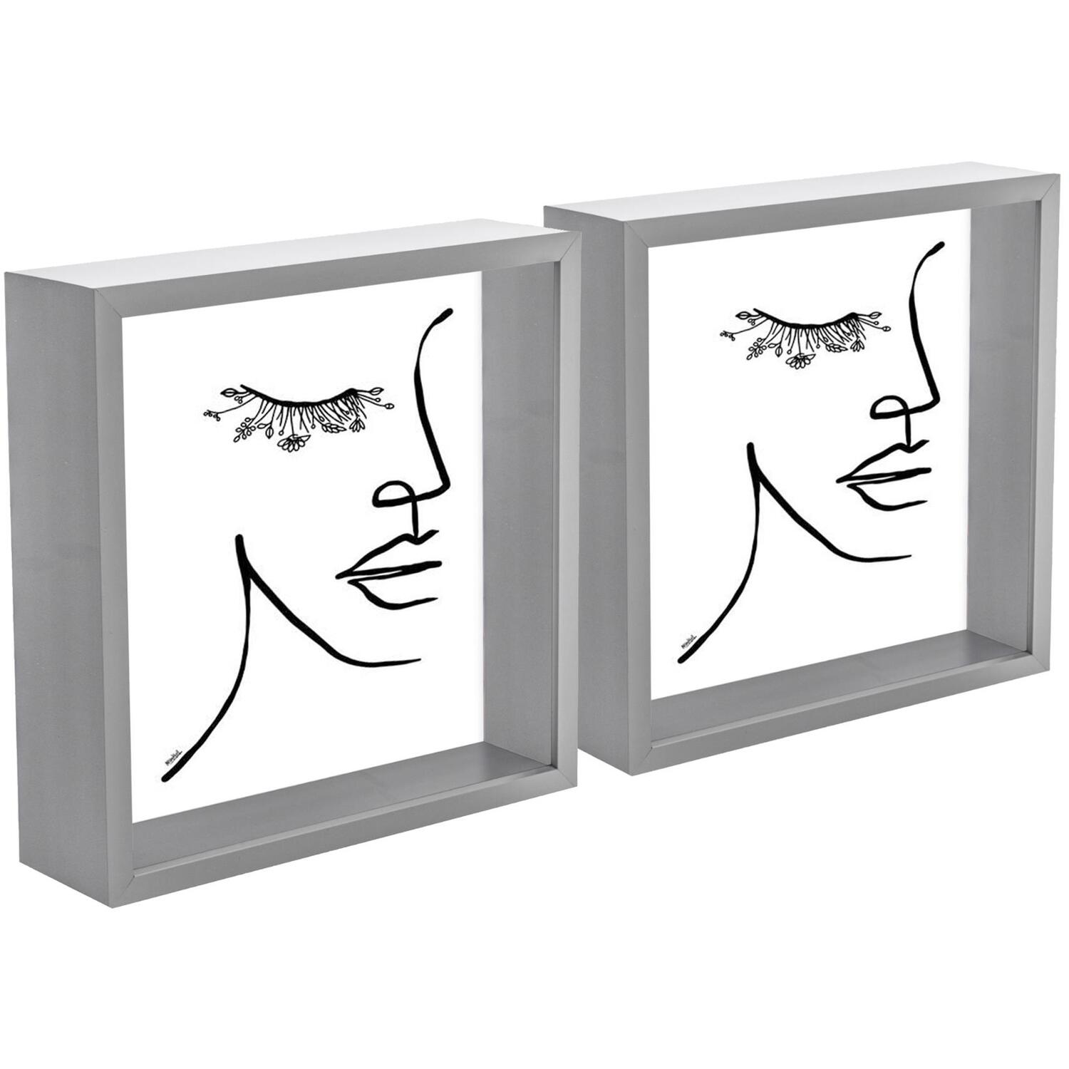 3D Deep Box Photo Frames 8" x 8" Grey Pack of 2