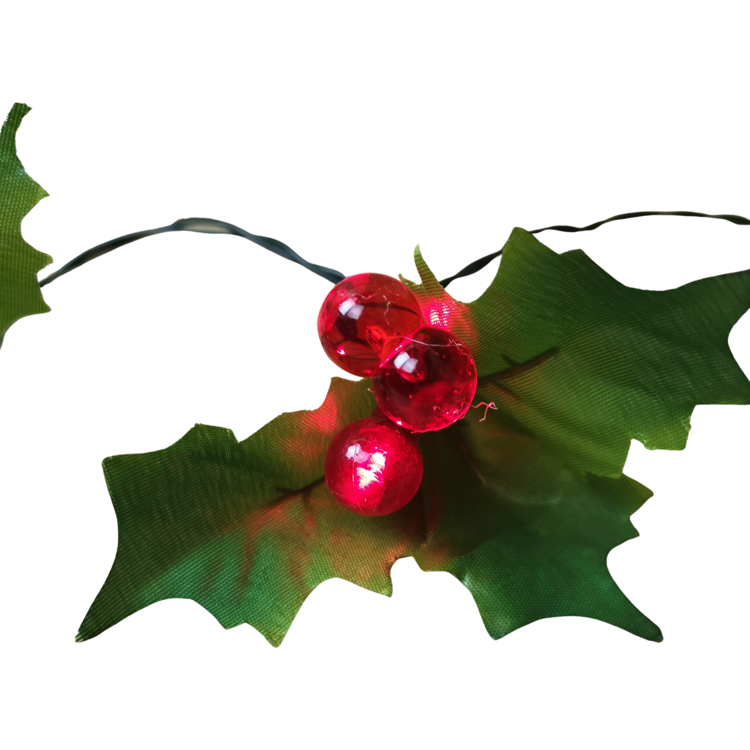 Christmas LED Red Berry And Holly Lights Green Cable