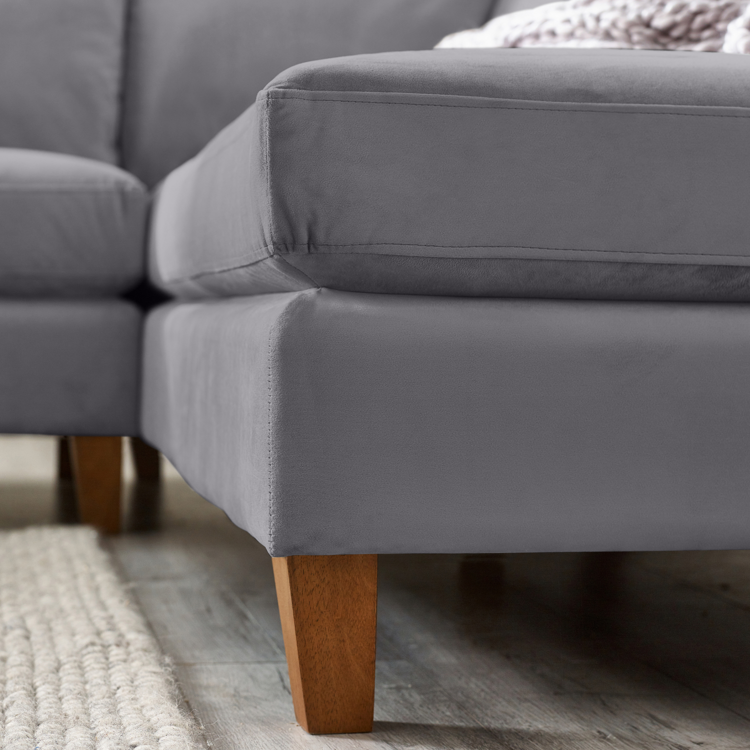 Foster L Corner Living Room Velvet Fabric Sofa Set