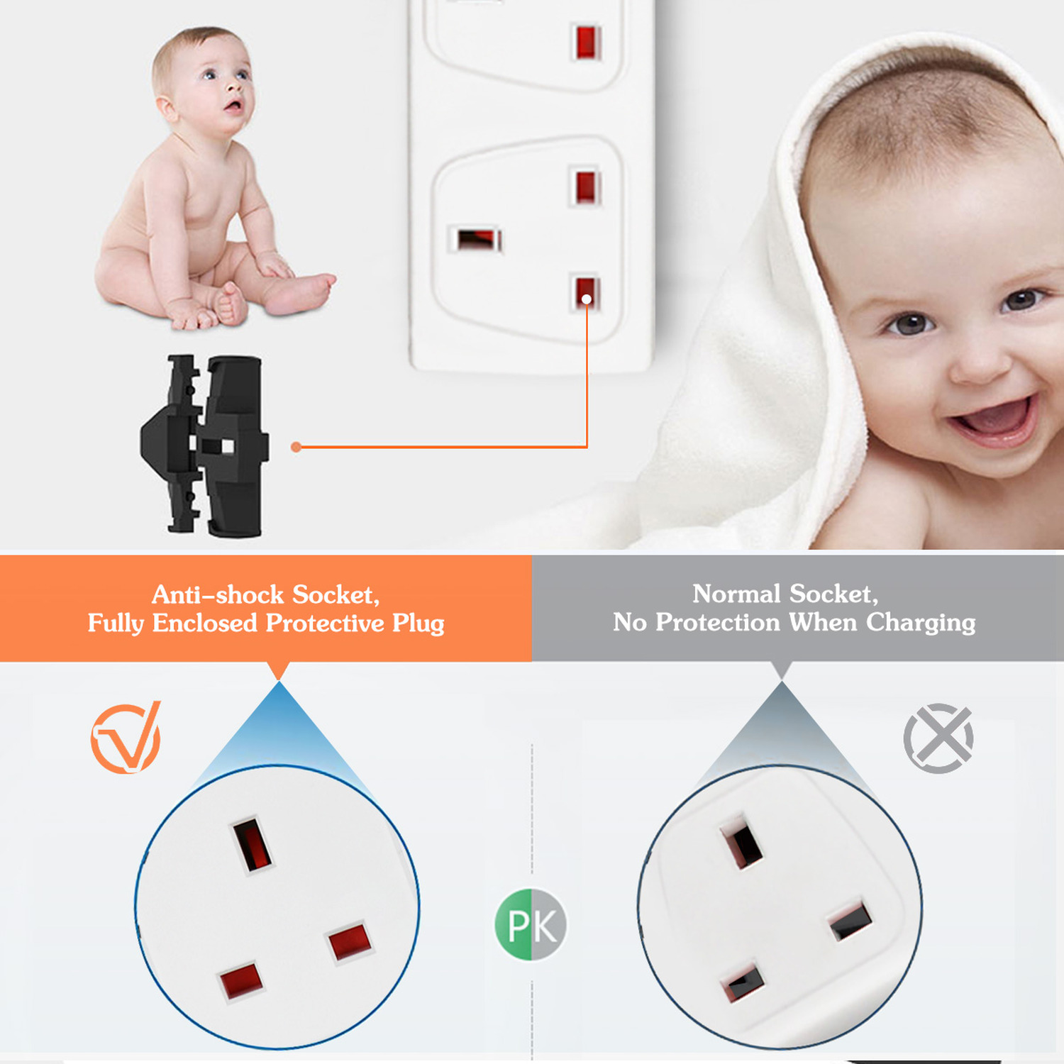 6 Way Socket Multi Plug Outlet Extender with Cable and Surge Protector