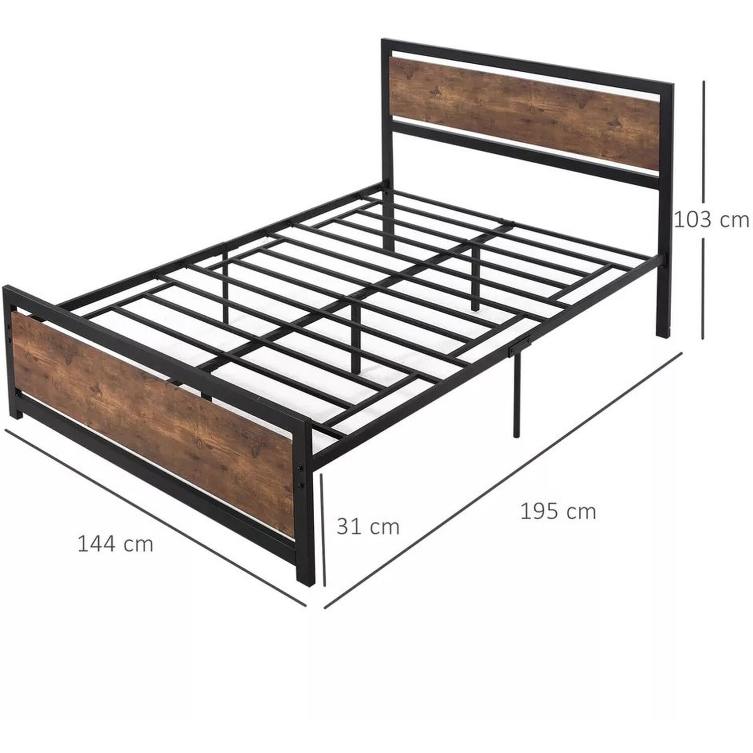 Double Metal and Wood Bed Frame Slat Support