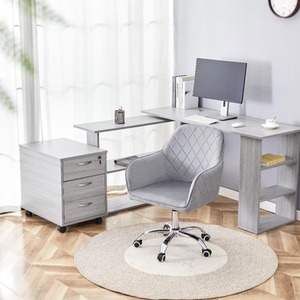 Office Desk Storage Shelves L-Shaped With Chair and Drawers