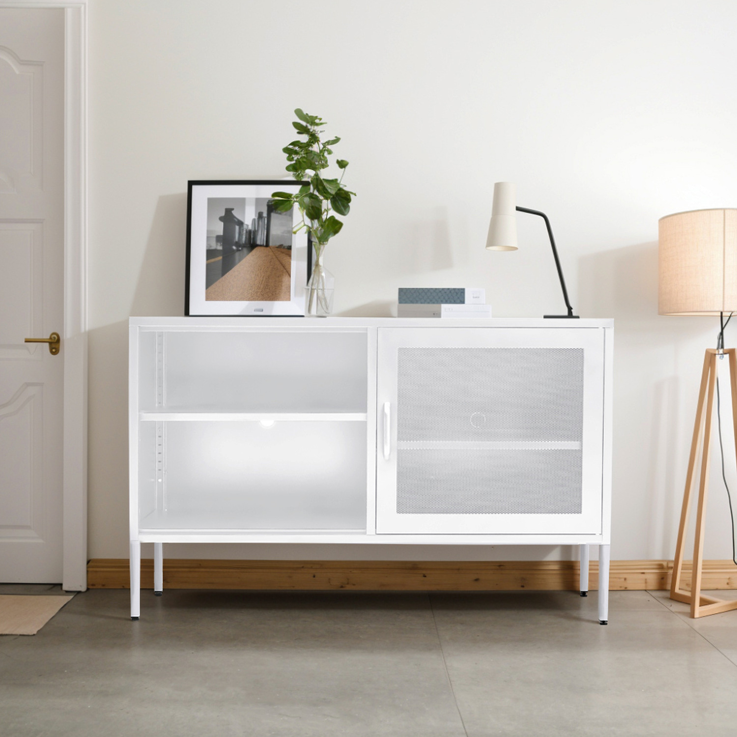 Display Cabinet with Adjustable Height Shelves and Tall Stand