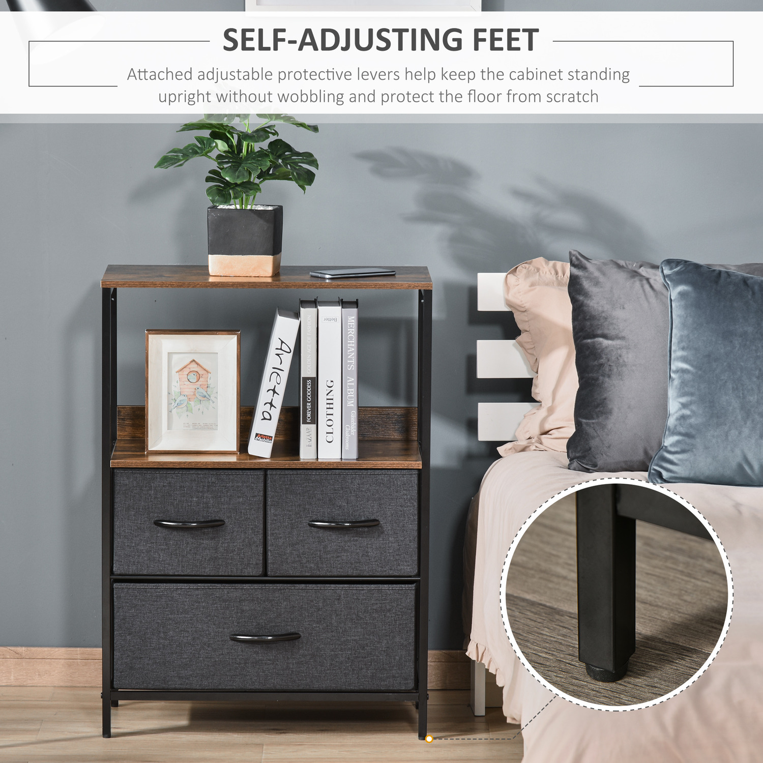 3 Drawer Storage Chest Unit Home with Shelves Home Living Room Bedroom
