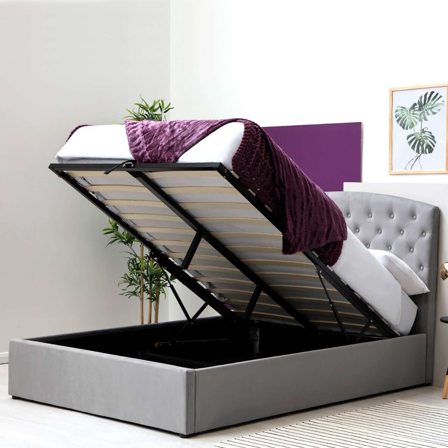 Sedgwick Grey Velvet Ottoman Storage Bed Frame