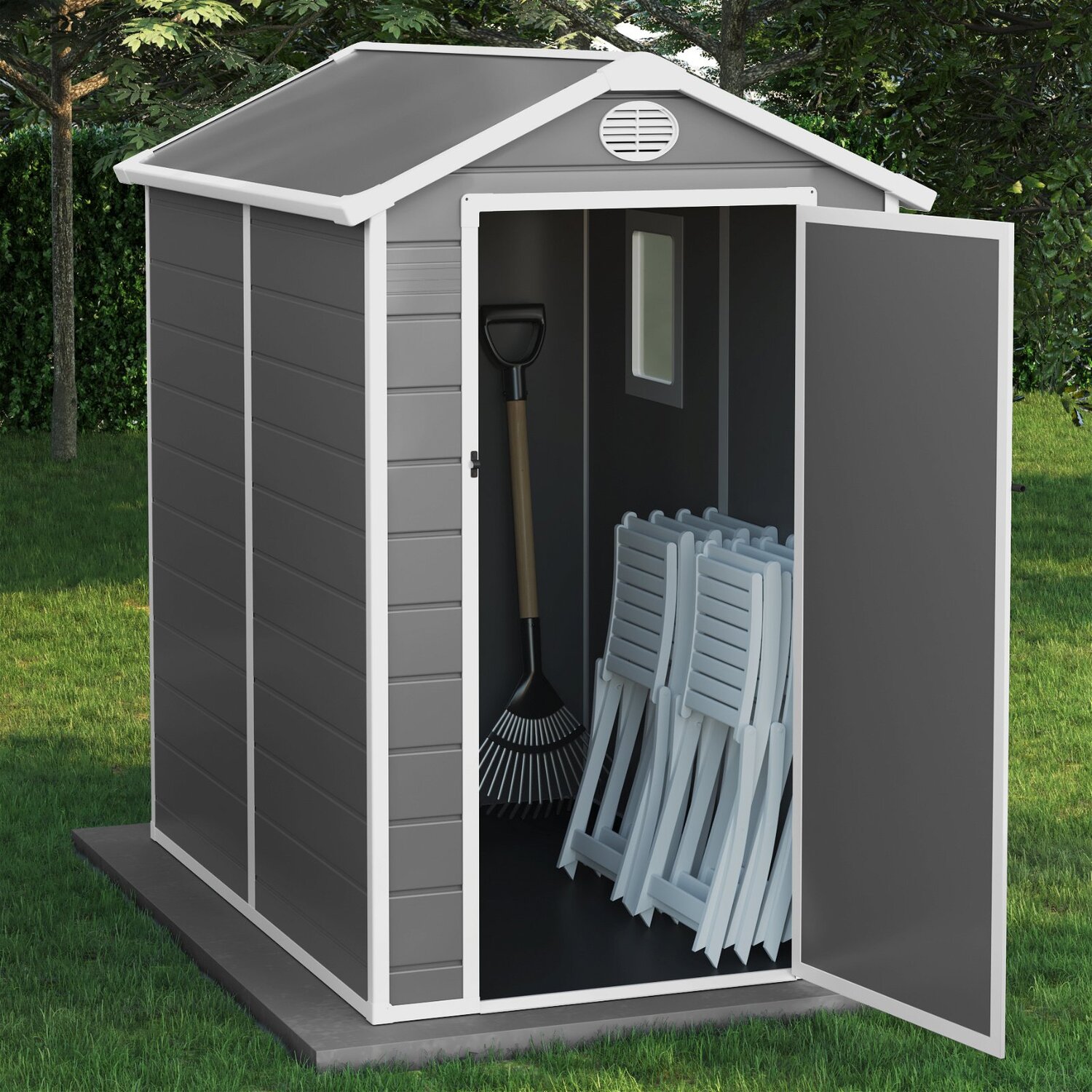 Kingston Apex Plastic Shed Light Grey With Floor