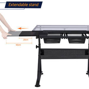 Adjustable Glass Drafting Table with 2 Drawers and Storage