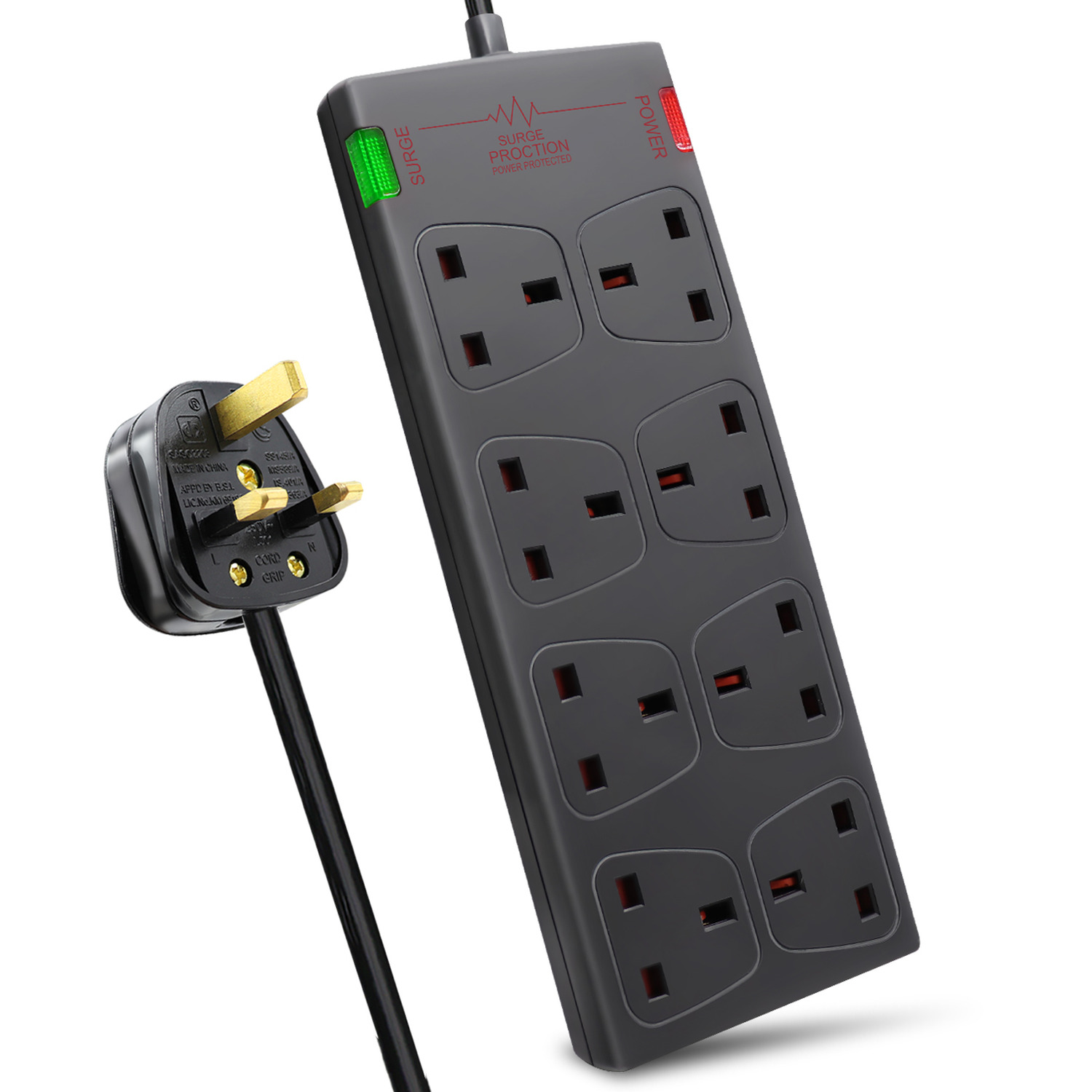 8 Way Socket with Cable,Power Indicater and Child-Resistant Sockets