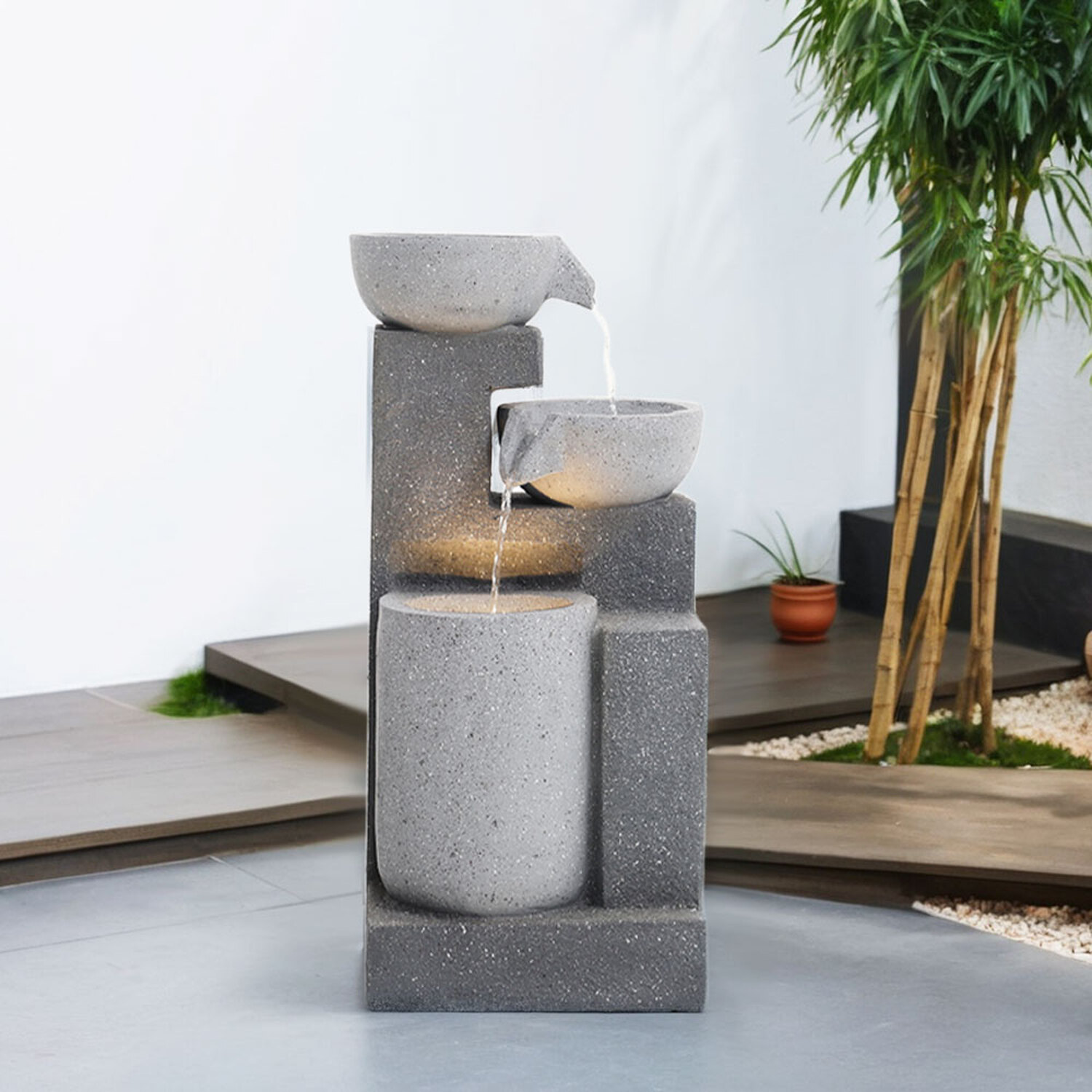 Stacked Stone Waterfall Electric LED Fountain Statue Decoration