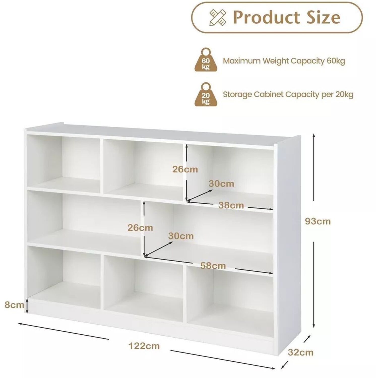White Wooden Wide Bookcase