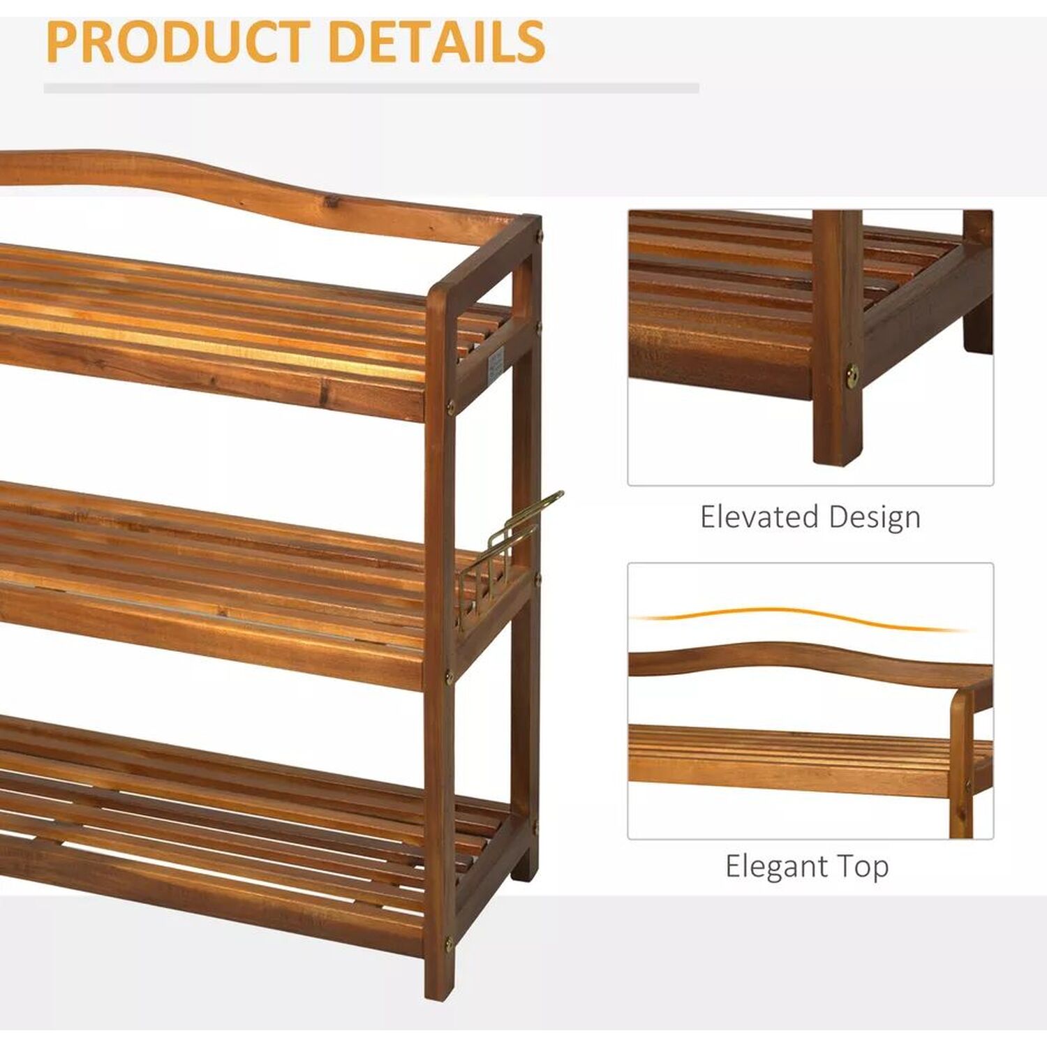 3-Tier Shoe Rack Acacia Wood Shoe Storage Shelf