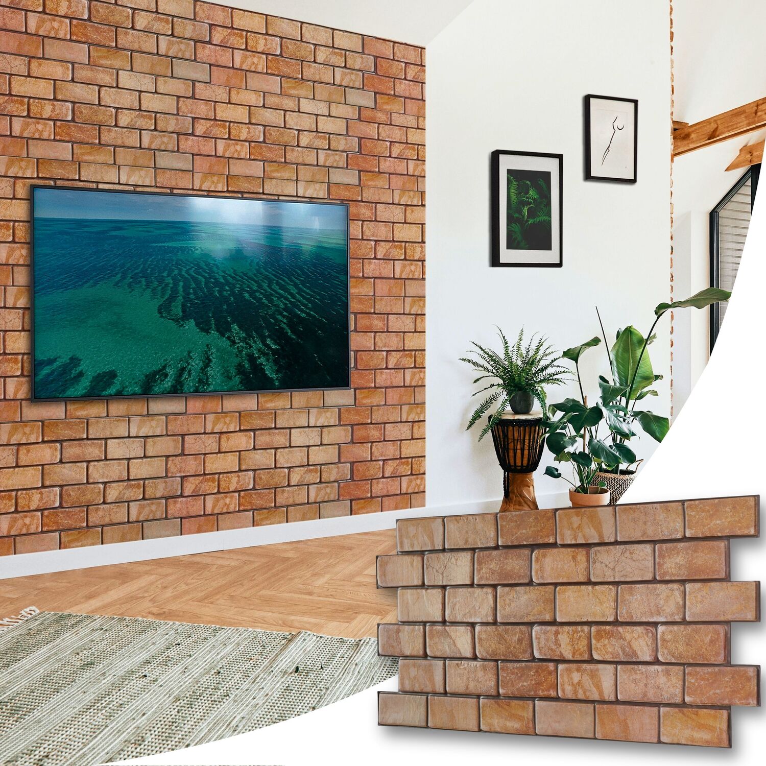 3D Wall Panels with Adhesive Included - Light Brown Rustic Brick