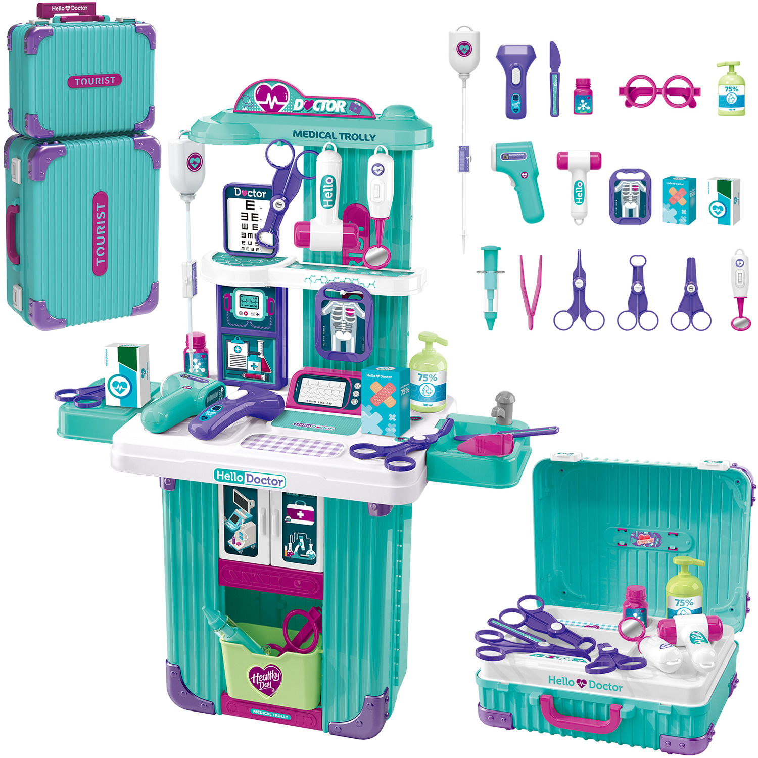 Medical Trolley Cart Pretend Medical Tool Box Play Toy