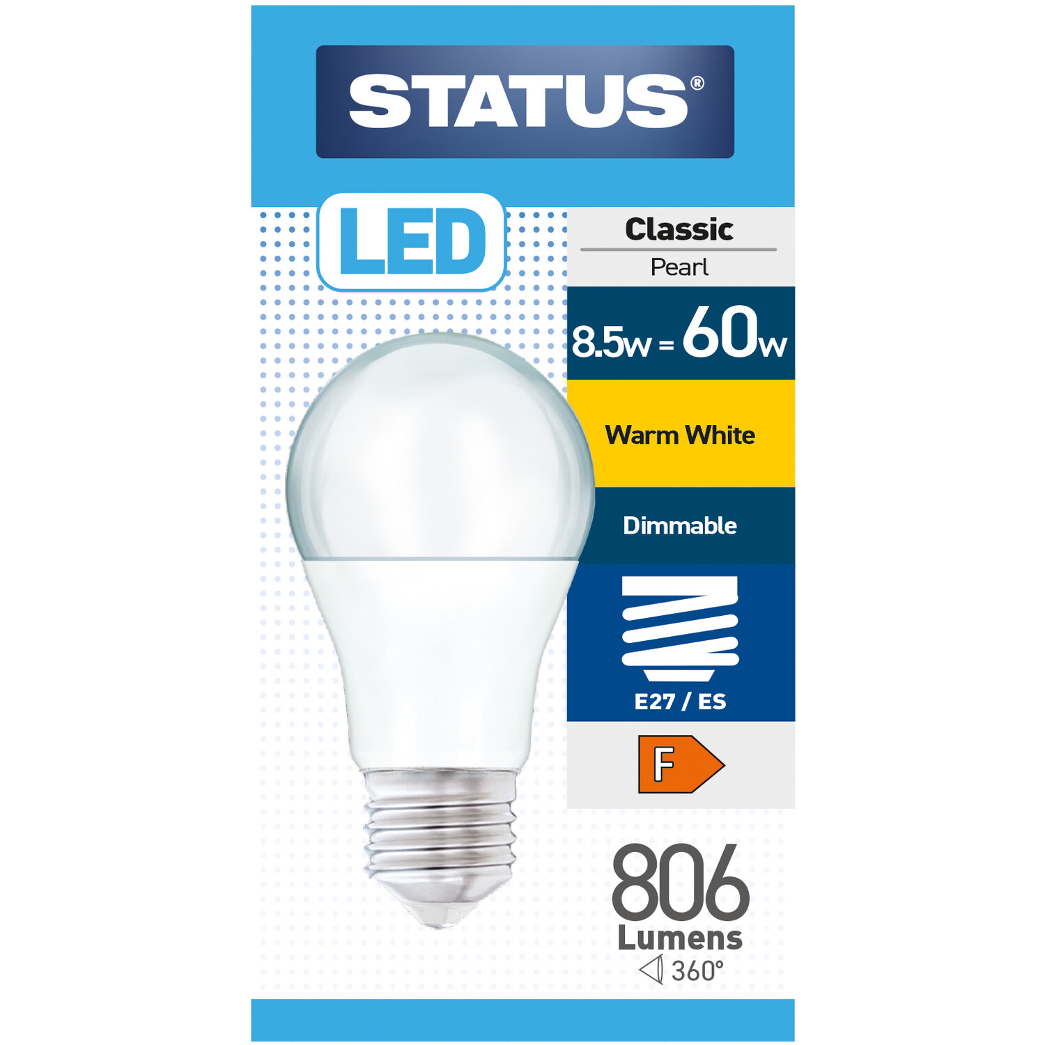 Status 8.5w=60w Dimmable Pearl ES LED Bulbs
