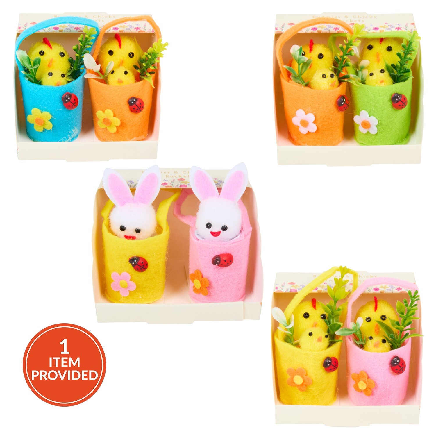 Two Bunnies In Felt Buckets