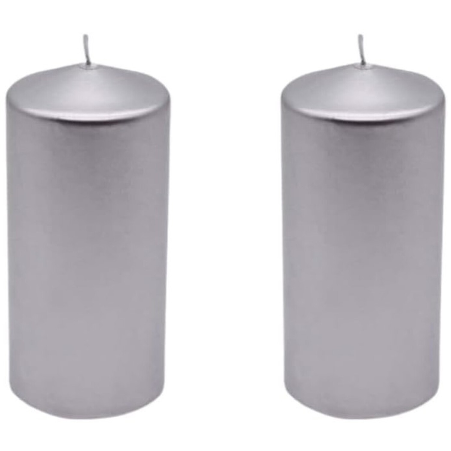 2pc Metallic Silver Pillar Candles