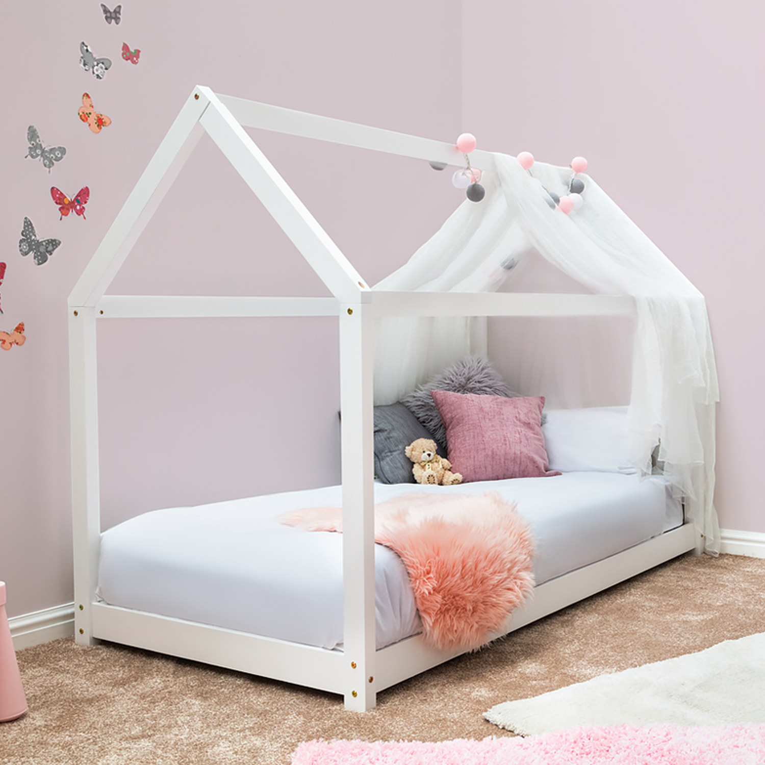 Treehouse House Style Solid Pine Kids Wooden Bed Frame