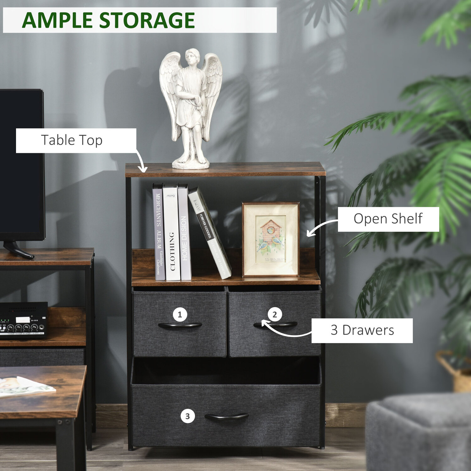 3 Drawer Storage Chest Unit Home with Shelves Home Living Room Bedroom