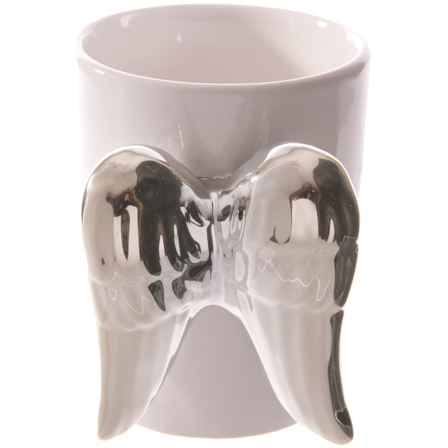Novelty Ceramic Shaped Handle Mug - Silver Angel Wings