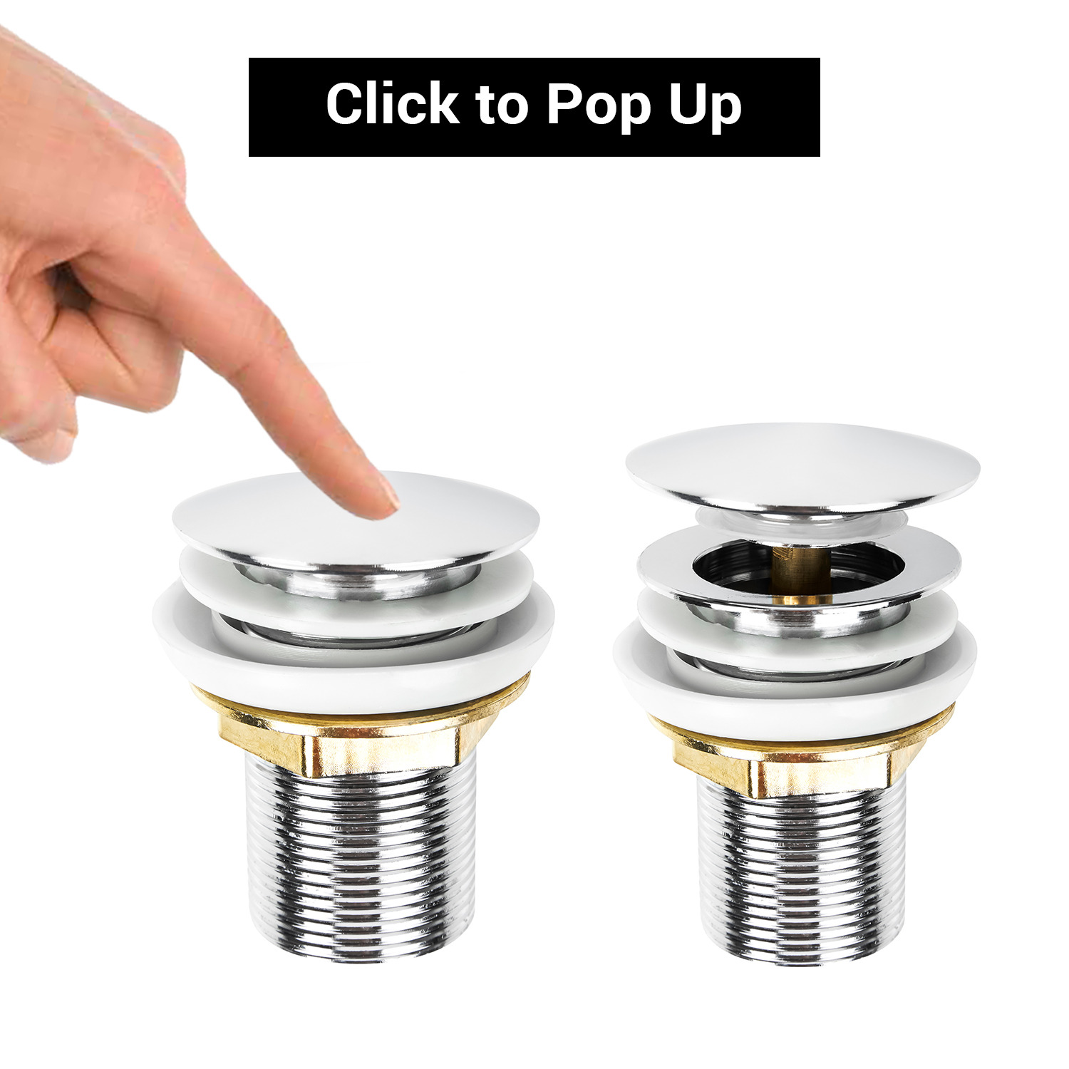 Chrome Unslotted Click Clack Basin Sink Bath Tap Waste Pop Up Push ...