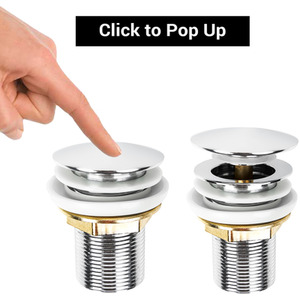 Chrome Unslotted Click Clack Basin Sink Bath Tap Waste Pop Up Push ...